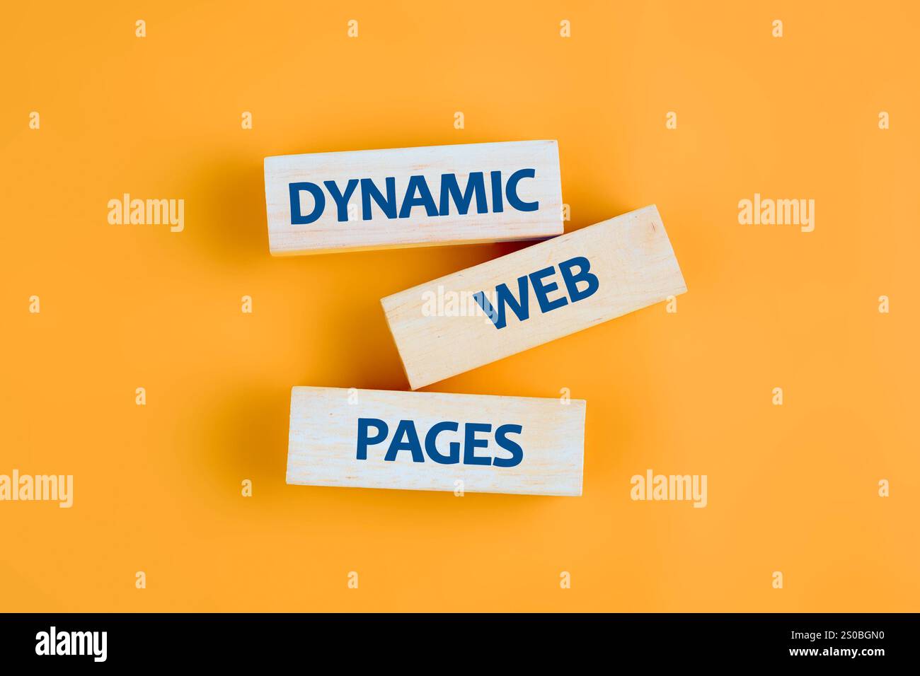 Three wooden blocks display the words dynamic, web, and pages arranged ...