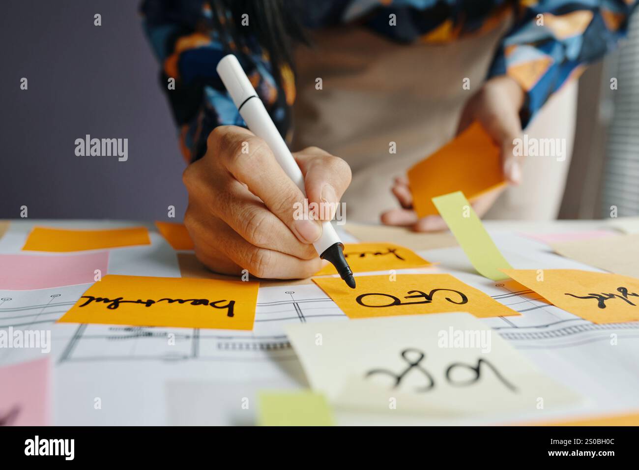 Female Hand Writing on Sticky Notes Stock Photo - Alamy