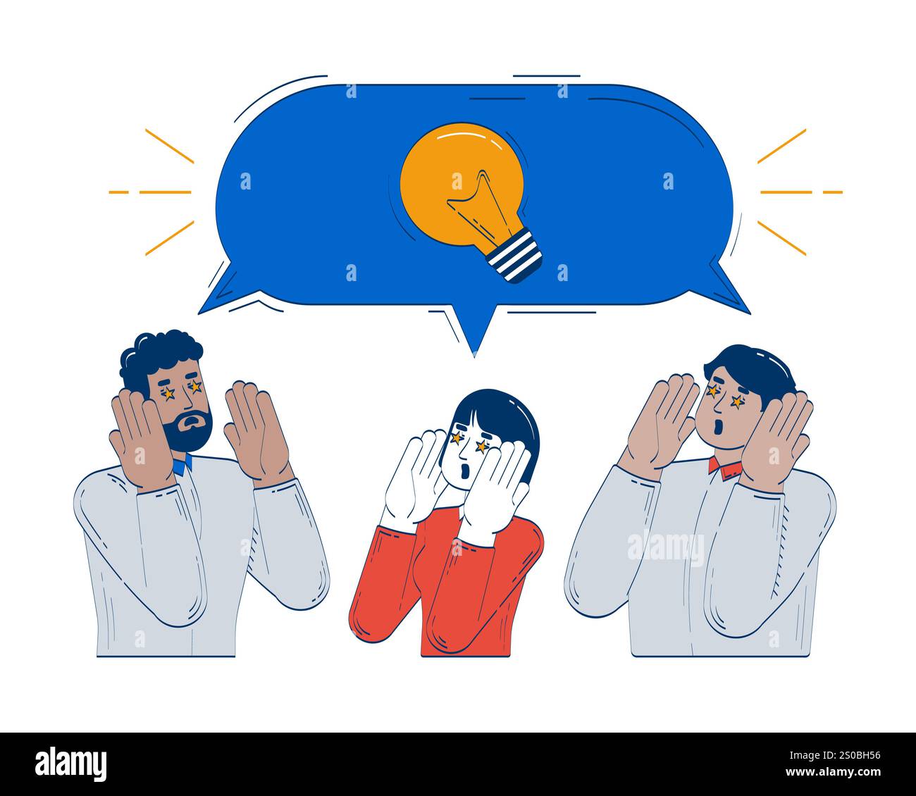 Multicultural team amazed by bright idea doodle illustration concept ... Multicultural team amazed by bright idea doodle illustration concept ...