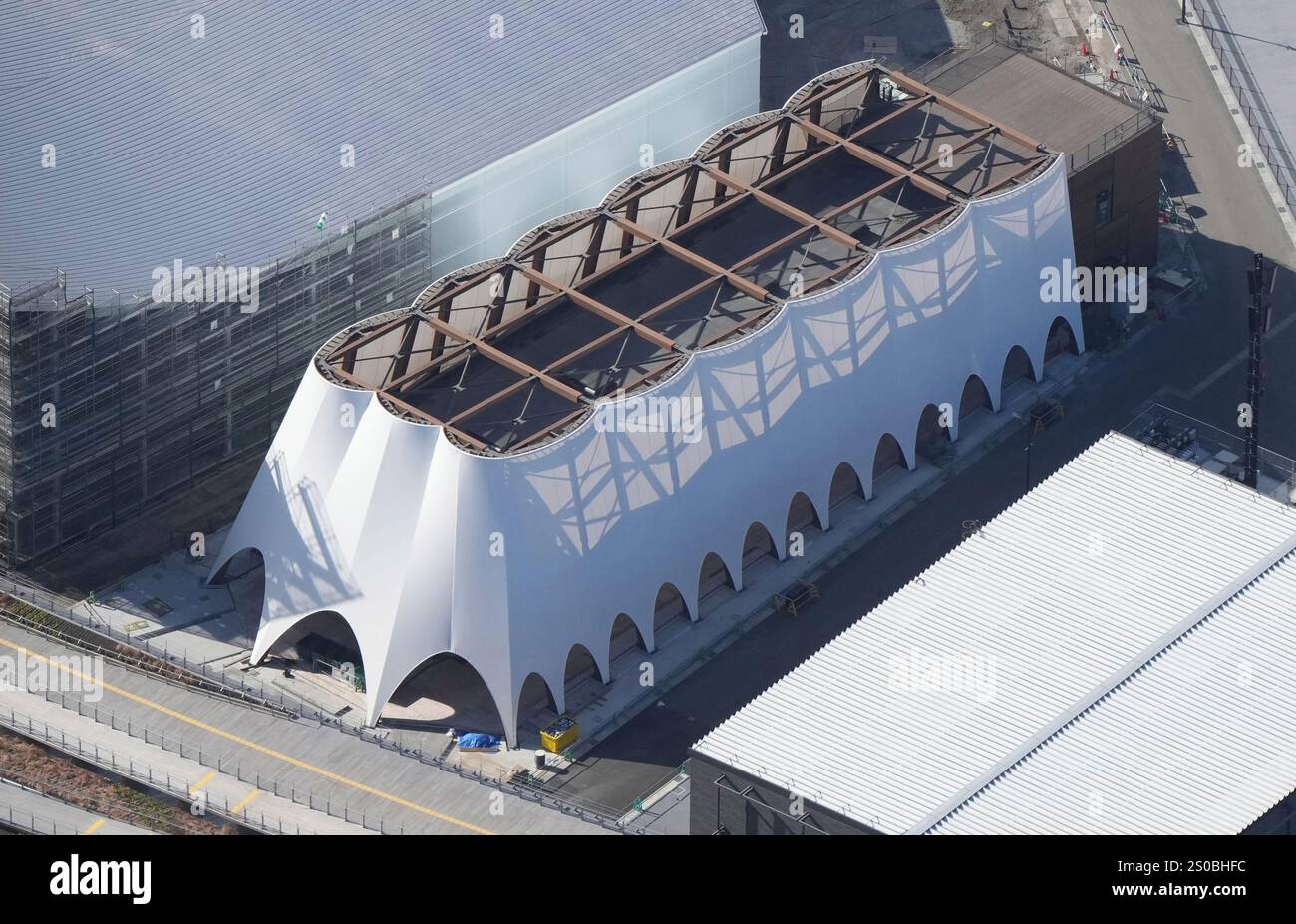 An aerial photo shows the Qatar Pavilion for the 2025 Osaka-Kansai Expo ...