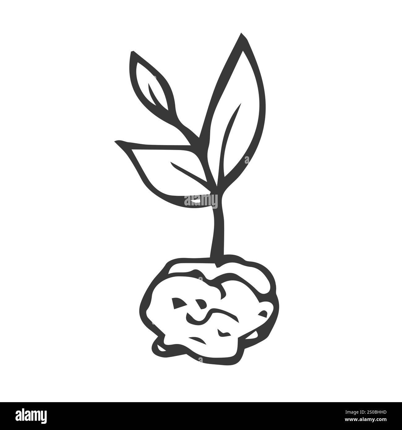 Sprout in the soil vector hand-drawn illustration. Doodle Garden Plants ...
