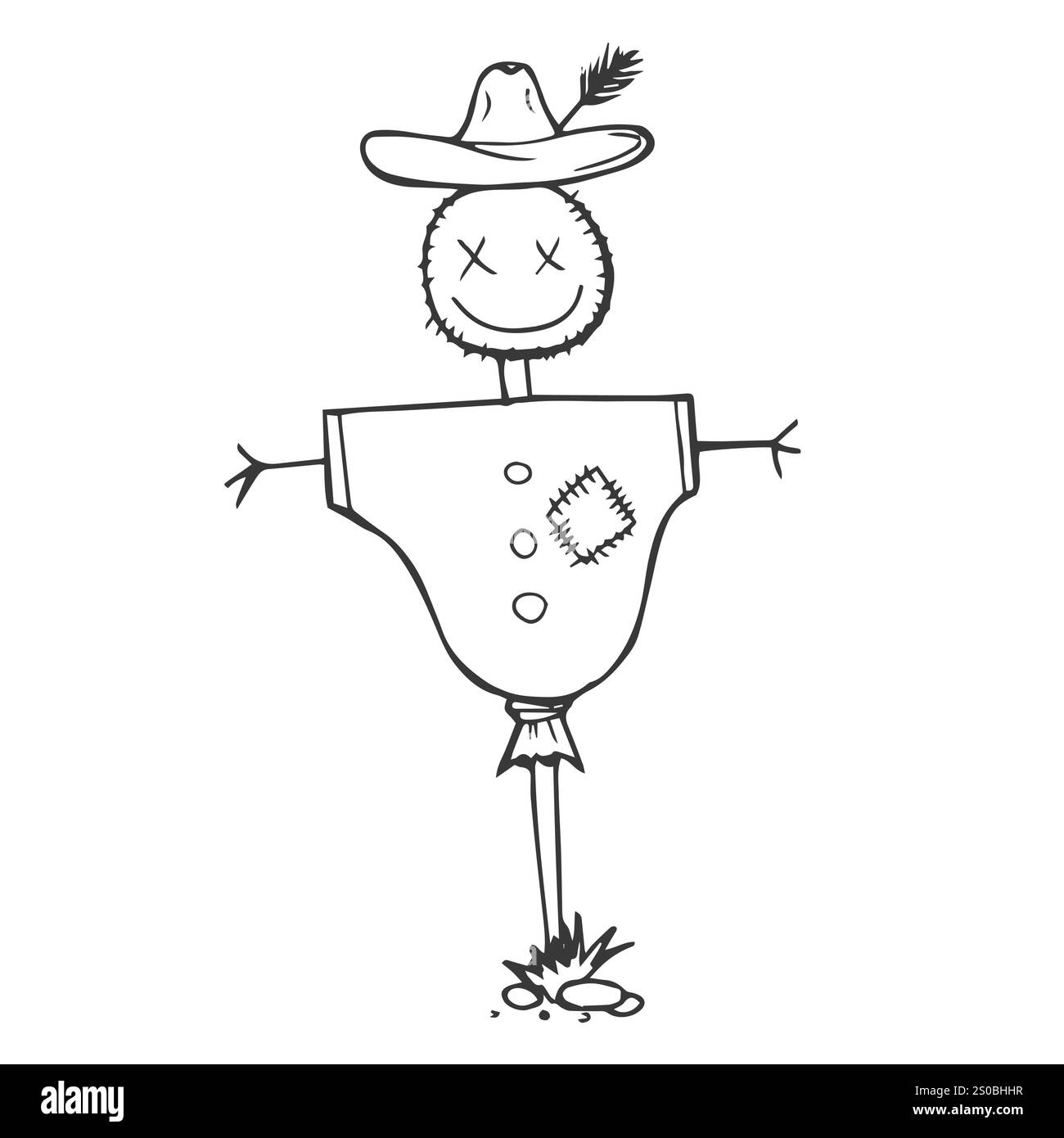 Hand drawn scarecrow. Doodle sketch style. Drawing line simple ...