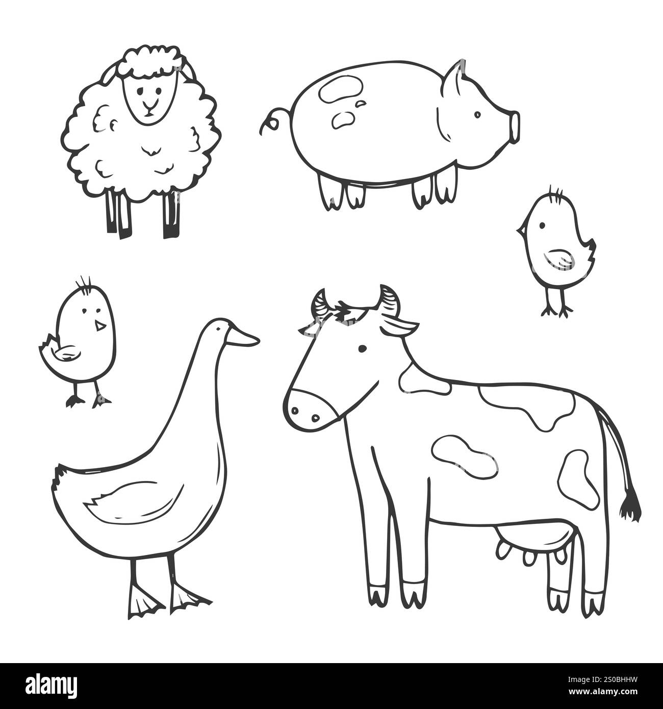Farm animals cartoon style Black and White Stock Photos & Images - Alamy