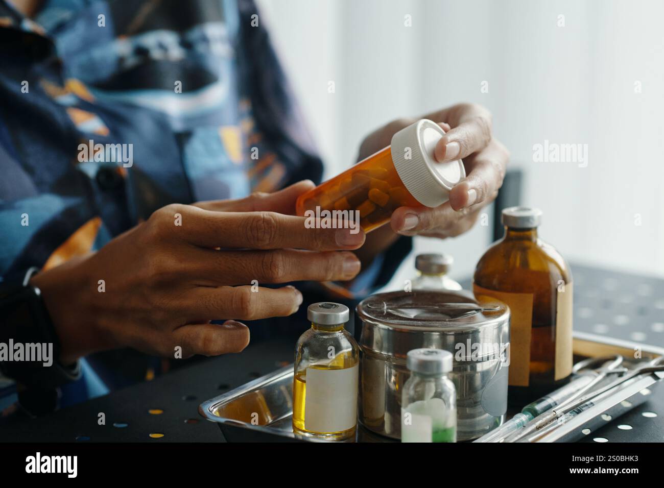 Unrecognizable Person Checking Expiration Date Of Medications Stock ...