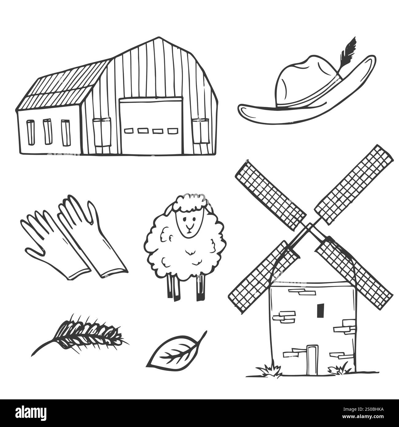 Farm vector doodle collection isolated on white background. Various ...