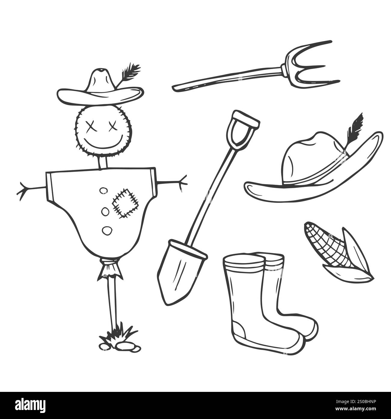 Farm vector doodle collection isolated on white background. Various ...