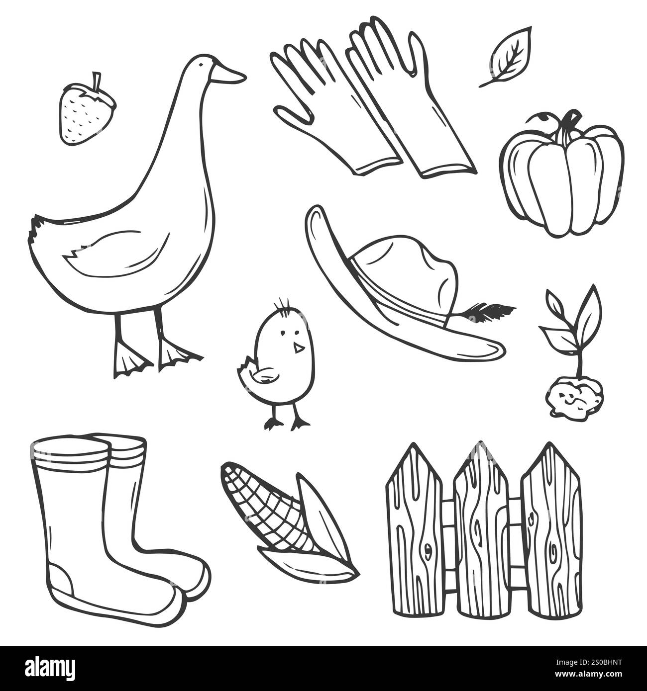 Farm vector doodle collection isolated on white background. Various ...