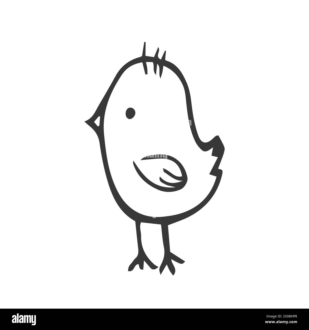 Hand drawn cute cartoon illustration of standing small chick. Flat ...