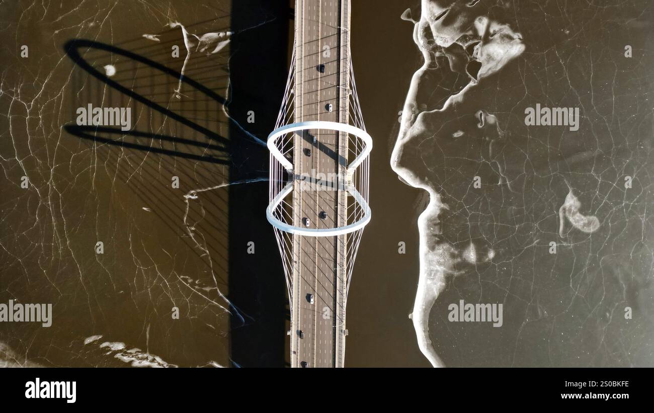 Aerial photo shows the frozen Hun River in Shenyang City, northeast ...