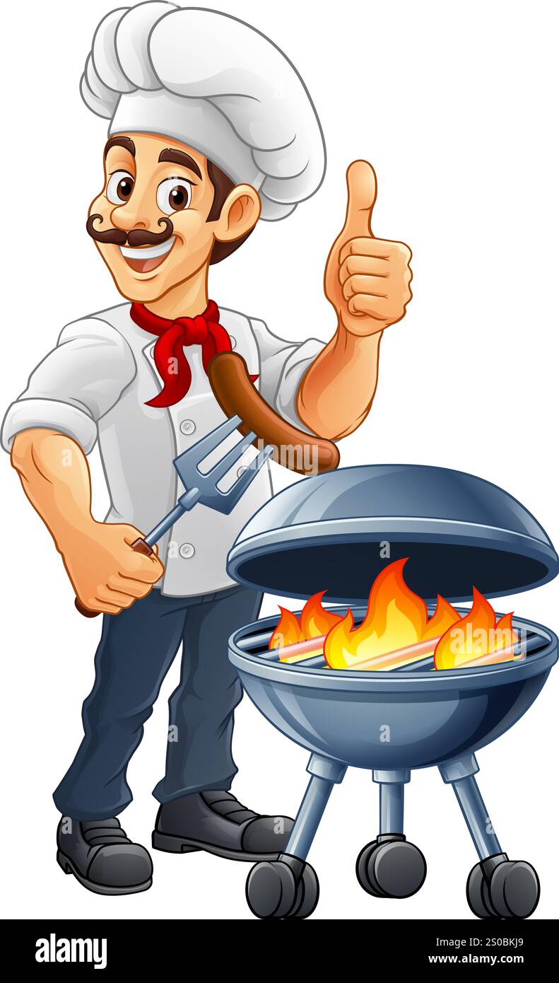 Chef Cartoon Barbecue Cook Man Mascot Character Stock Vector Image ...
