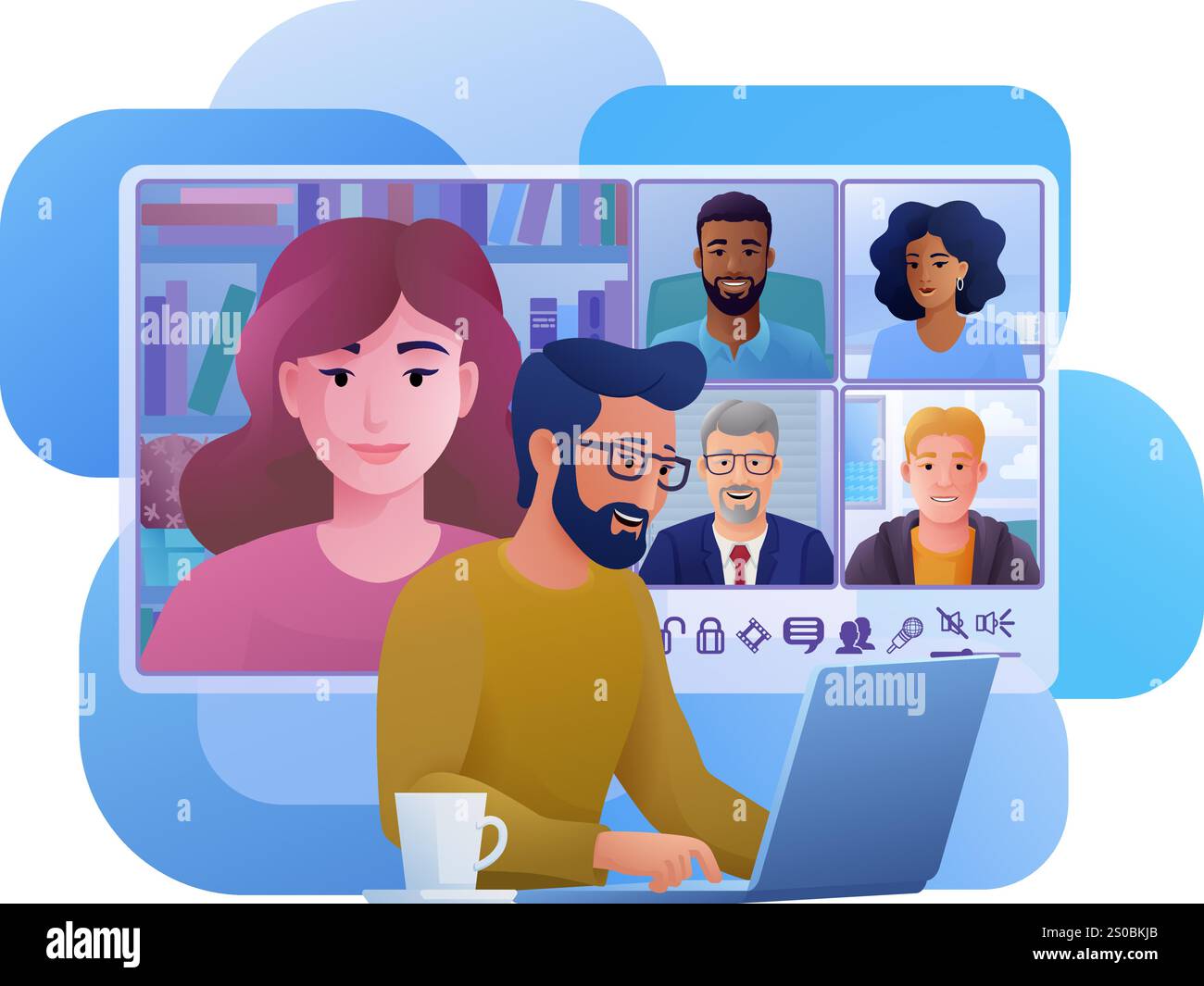 Man Video Conference Call Team Meeting Cartoon Stock Vector Image & Art ...
