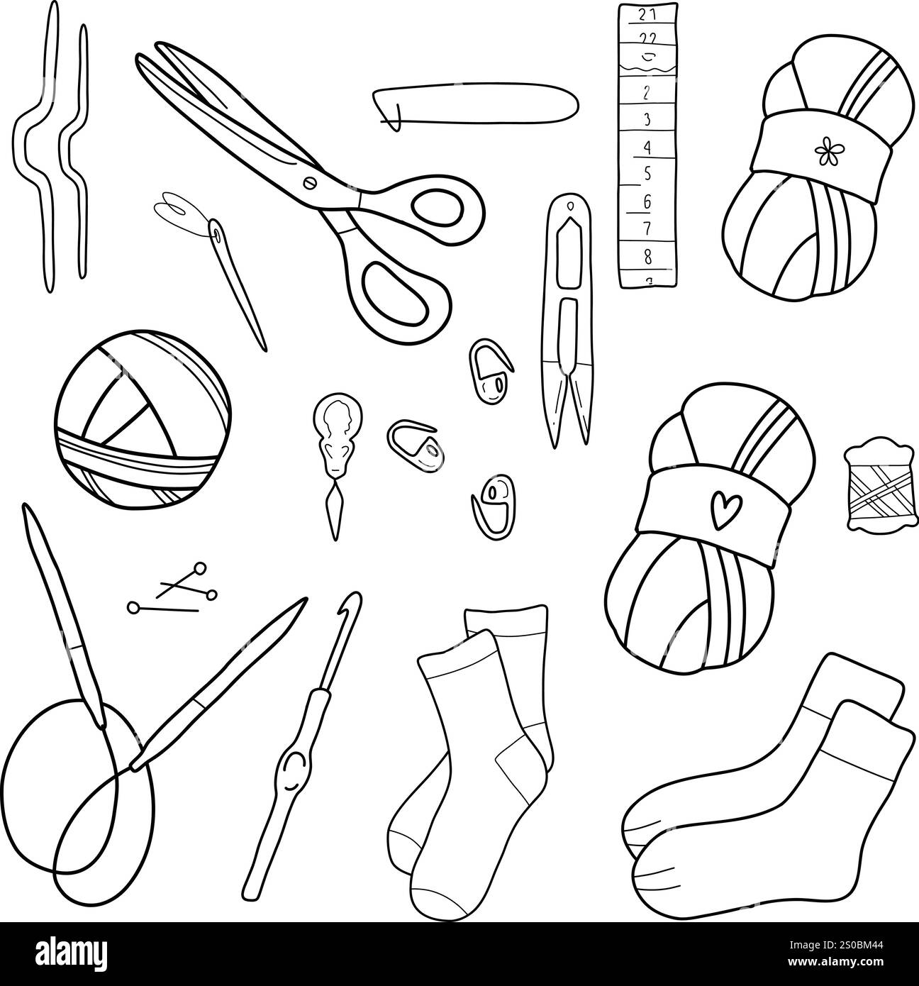 Knitting set. Yarn and threads, skein of wool, knitting needles, yarn ...