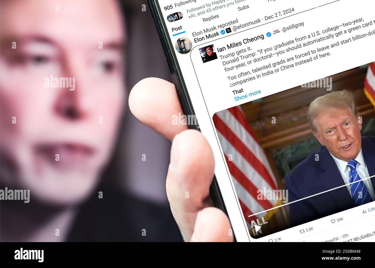 Poltava, Ukraine - 27, December 2024. Elon Musk Twitter profile page ...