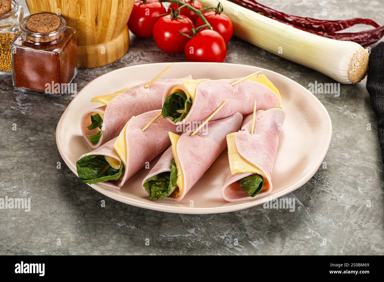 Roll with ham and cheese snack Stock Photo - Alamy