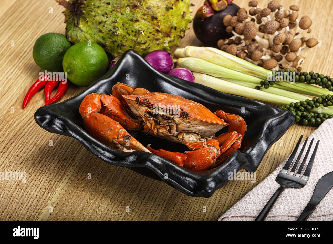 Delicous luxury steamed red crab in the plate Stock Photo - Alamy