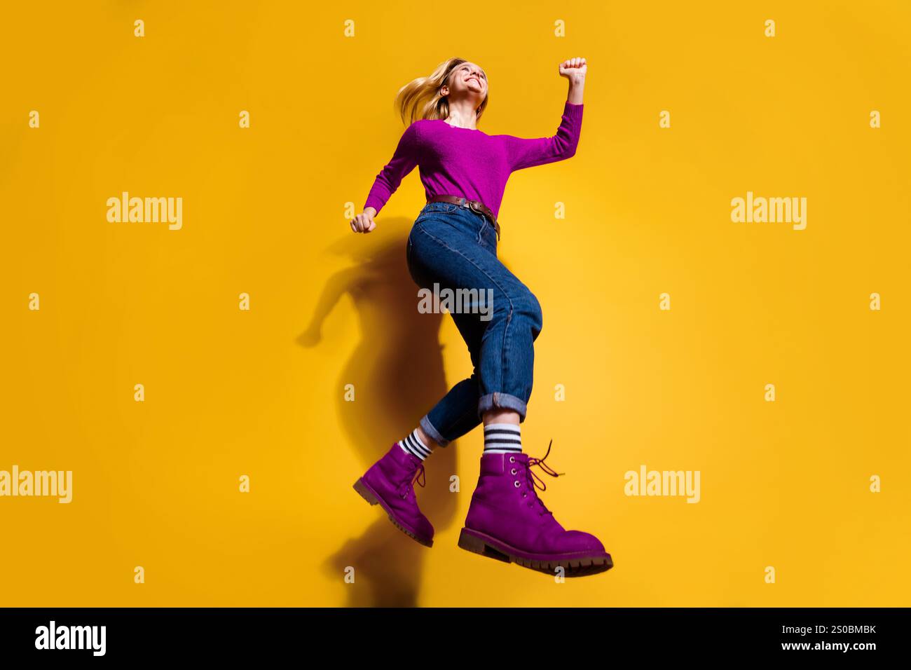 Low below angle full length body size view of nice fit thin slim ...