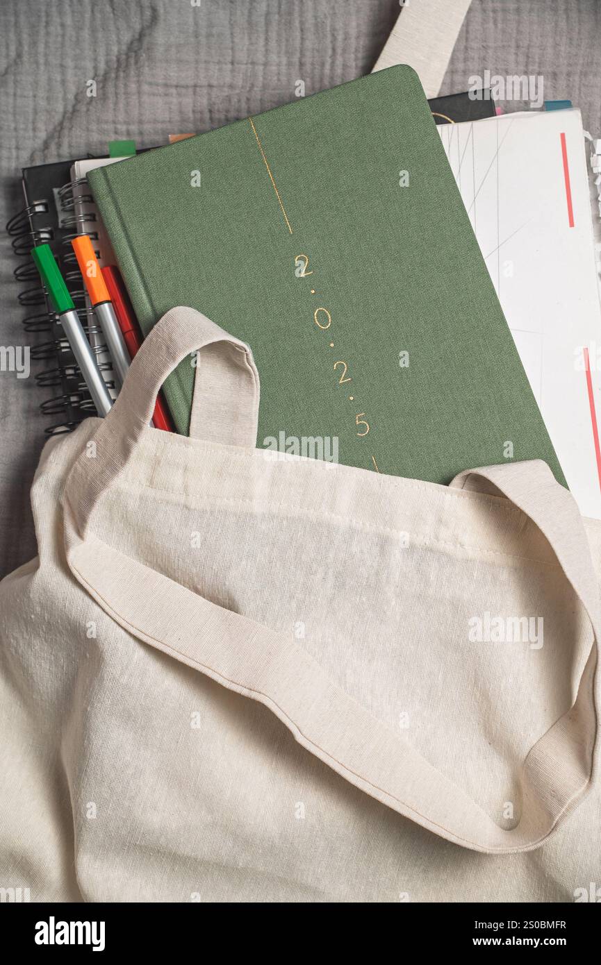 Flat lay of green 2025 notebook. Top view.Flat lay Stock Photo - Alamy