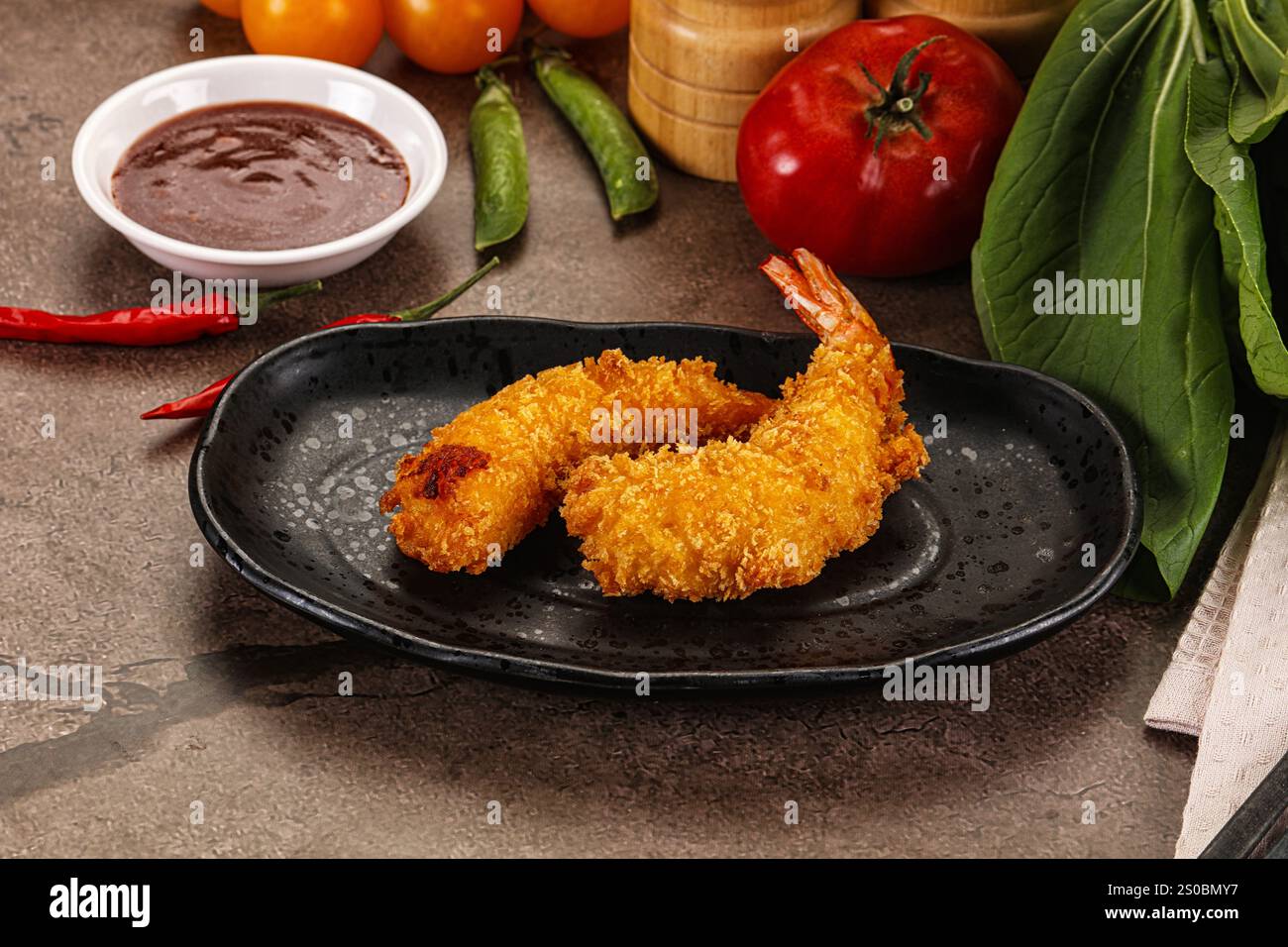 Crispy breaded golden fried prawns with sauce Stock Photo - Alamy