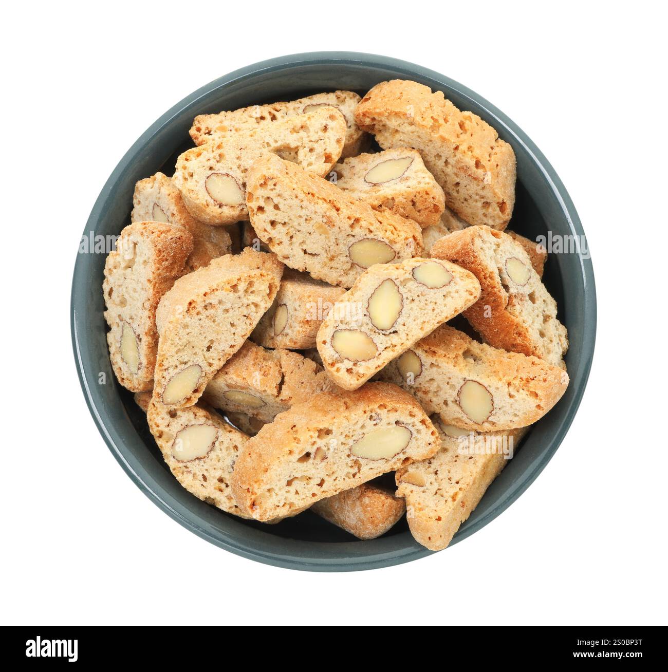 Traditional Italian almond biscuits (Cantucci) in bowl isolated on ...