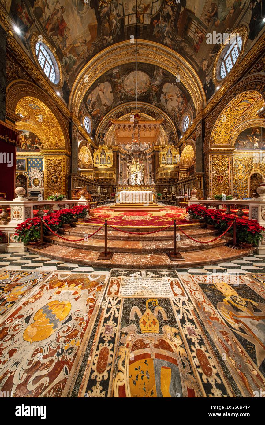 Valletta, Malta - 20 December 2024. Saint John's Co-Cathedral ornated ...