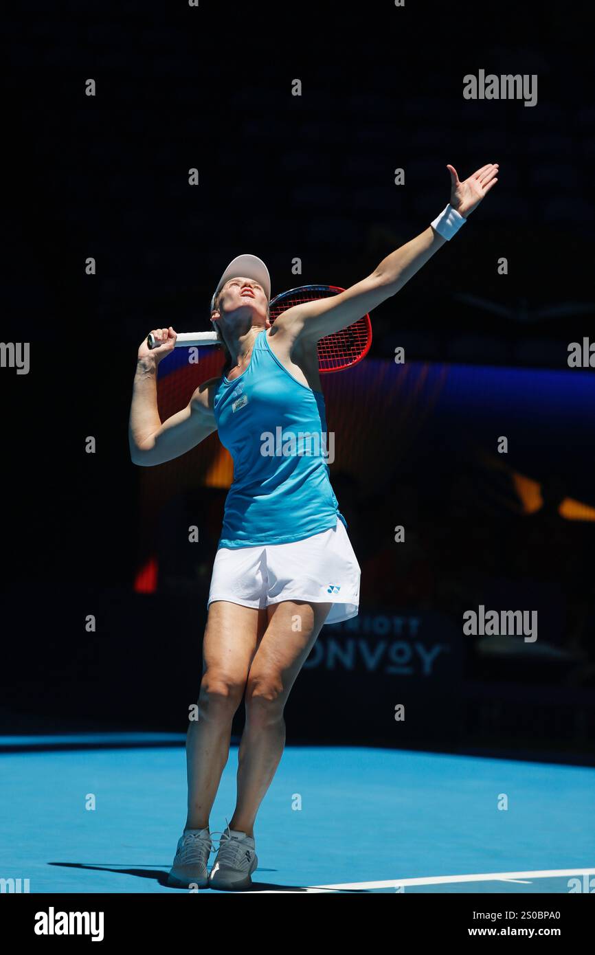 Perth, Australia. 27th Dec, 2024. Elena Rybakina of Kazakhstan serves ...