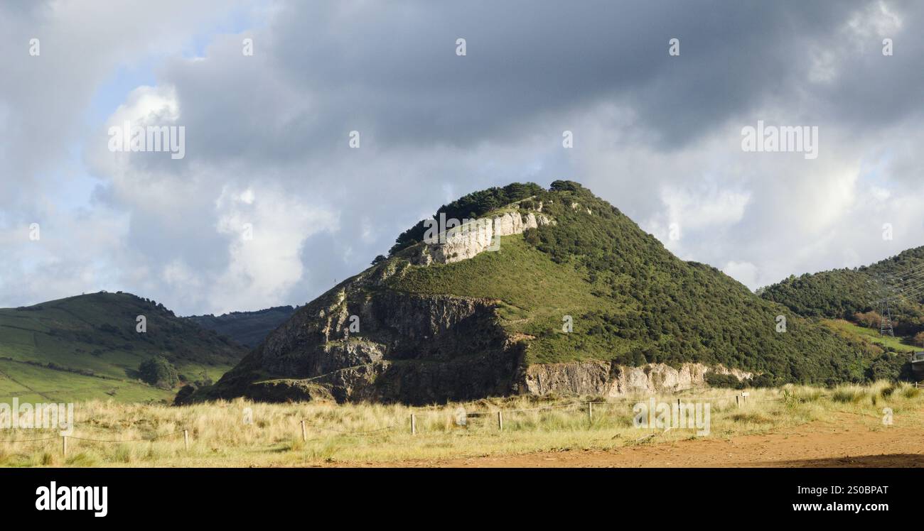 Basque Country, dark sand beach Playa de La Arena Biscayan between ...