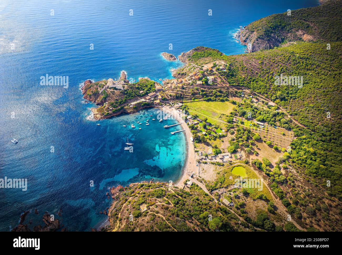 Landscape with Girolata bay in Scandola natural reserve, Corsica island ...