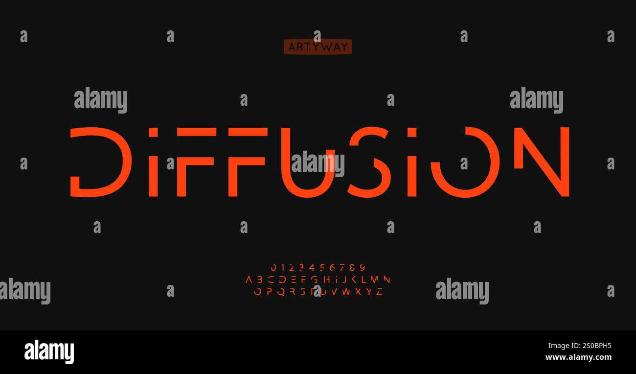 Cutouts futuristic alphabet, fragmented minimalist letters, stylized ...