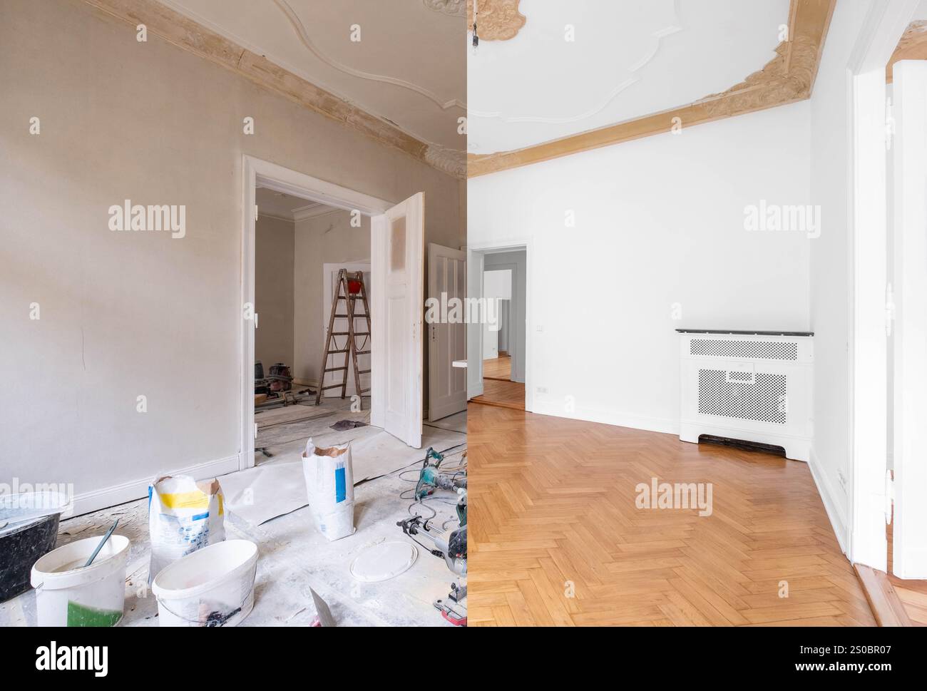 Home Renovation, room before and after renovation Stock Photo - Alamy