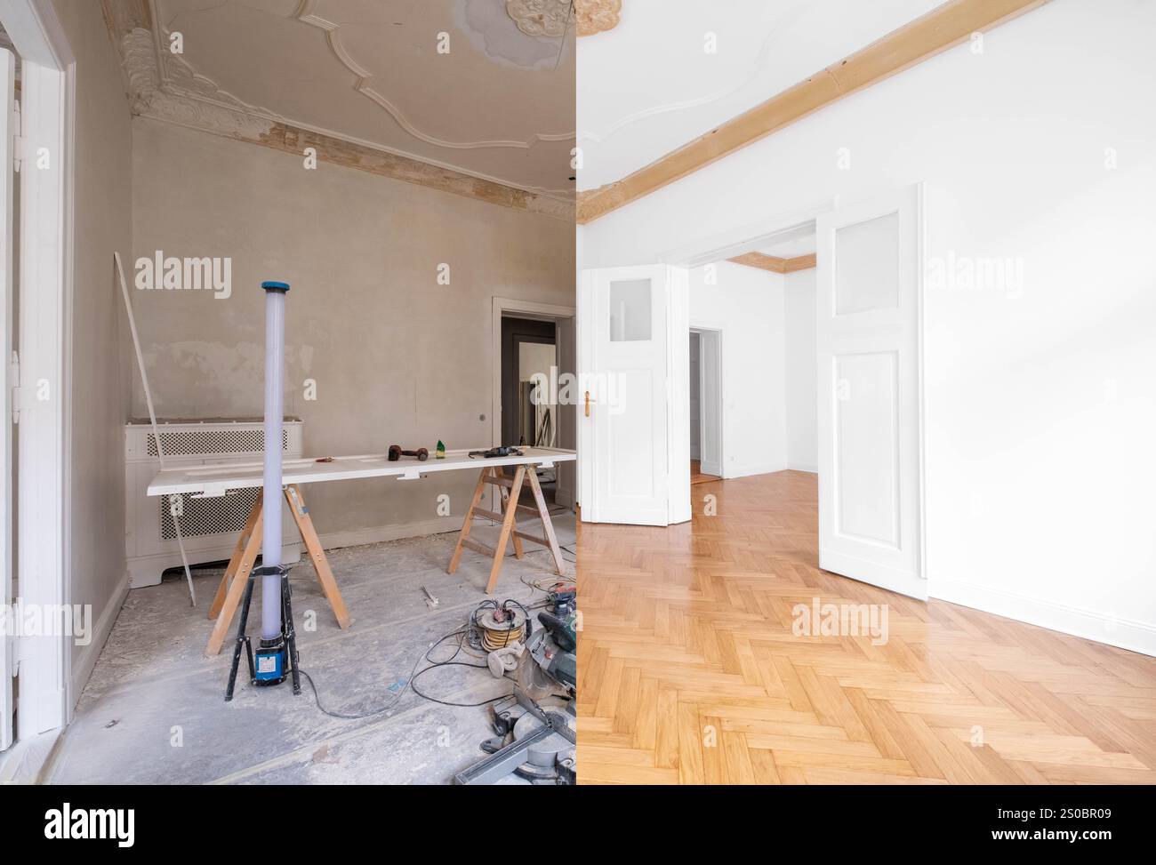 Home Renovation, room before and after renovation Stock Photo - Alamy