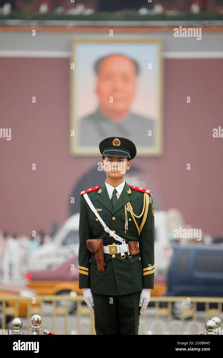 Soldier on guard on Tiananmen Square in Beijing in front of the ...