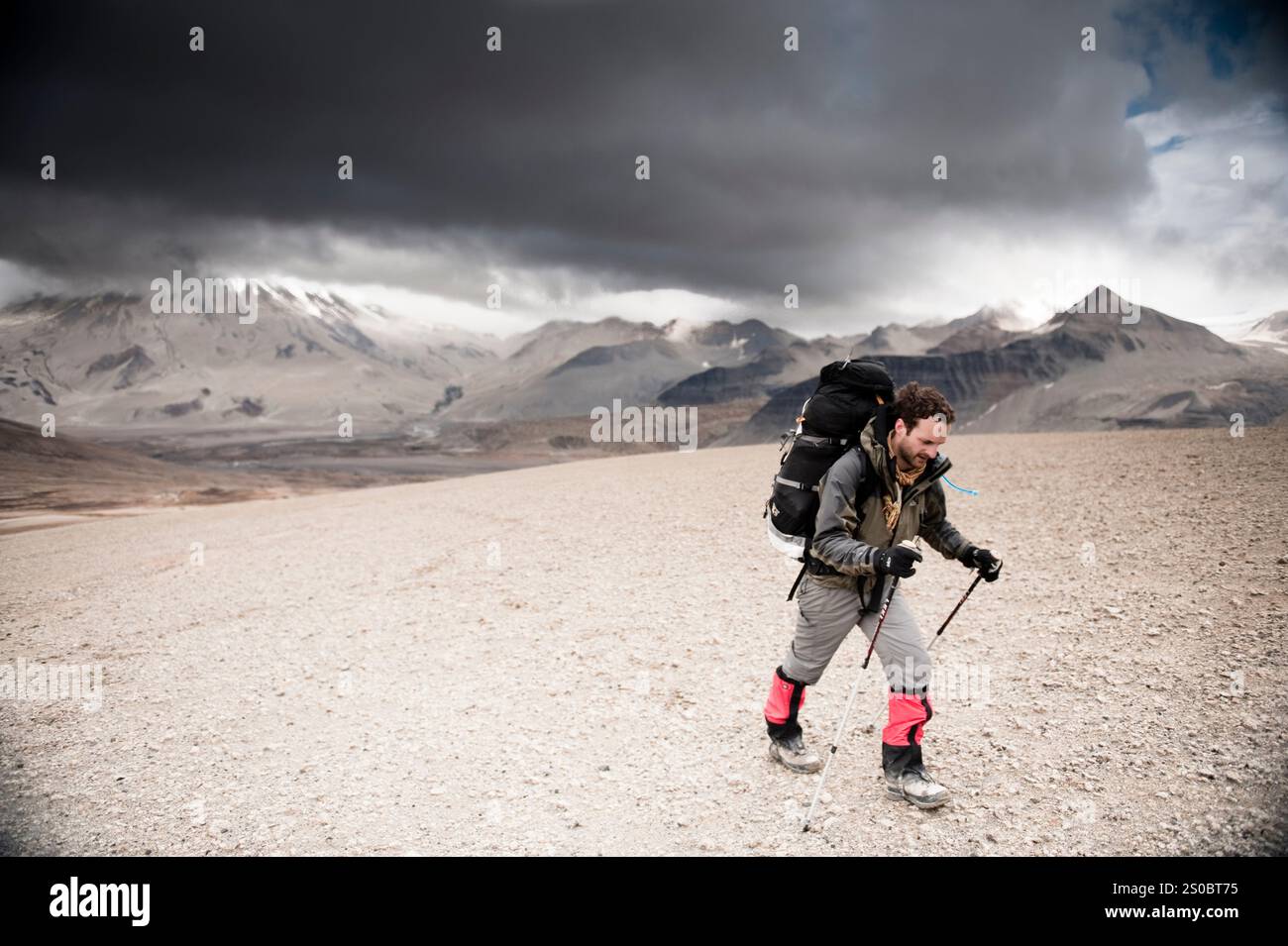 Sam Keam making his way up Mount Trident (1832m) for a glacial traverse ...