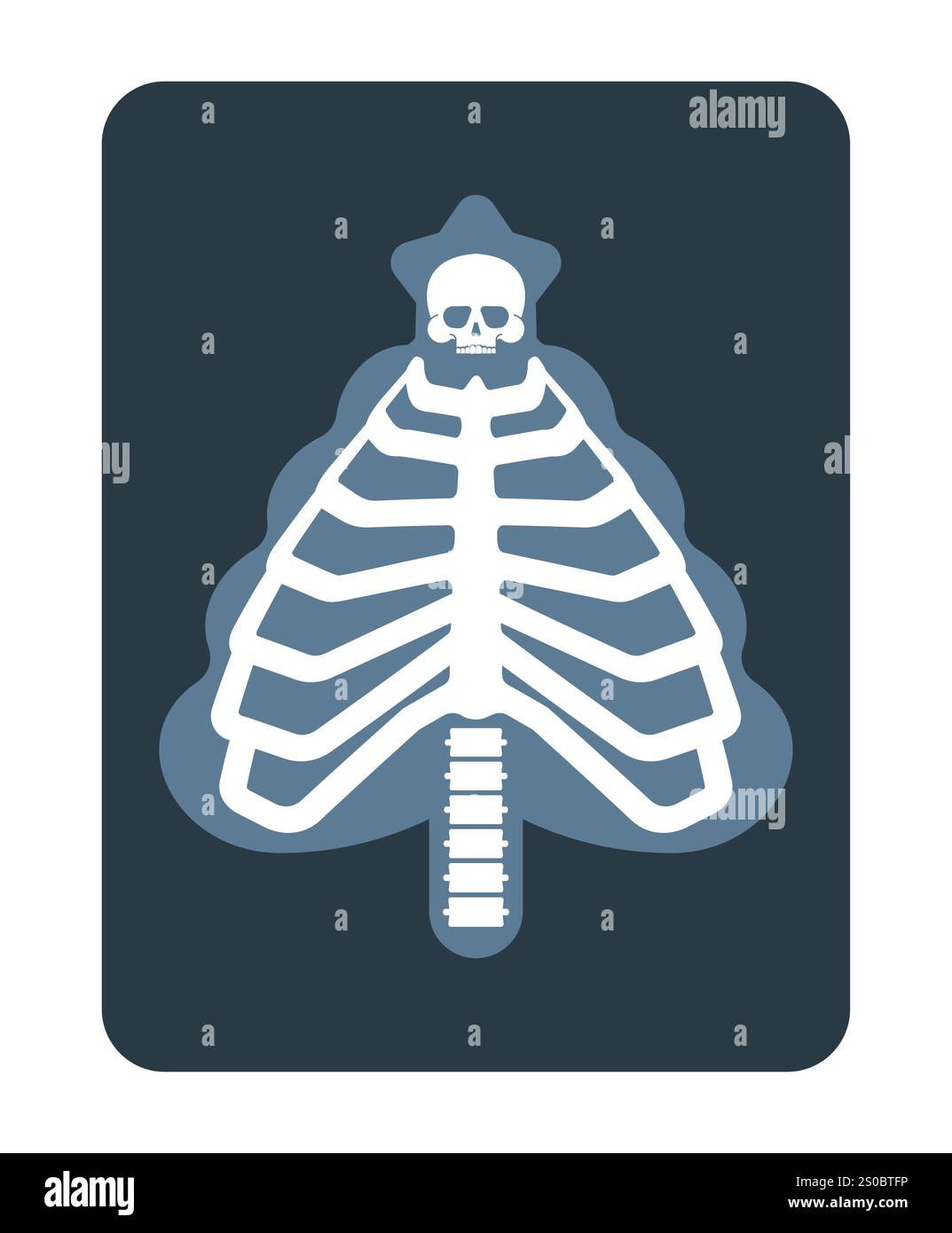 X-ray of a Christmas tree. Anatomical new year: bones and skull. Ribs ...