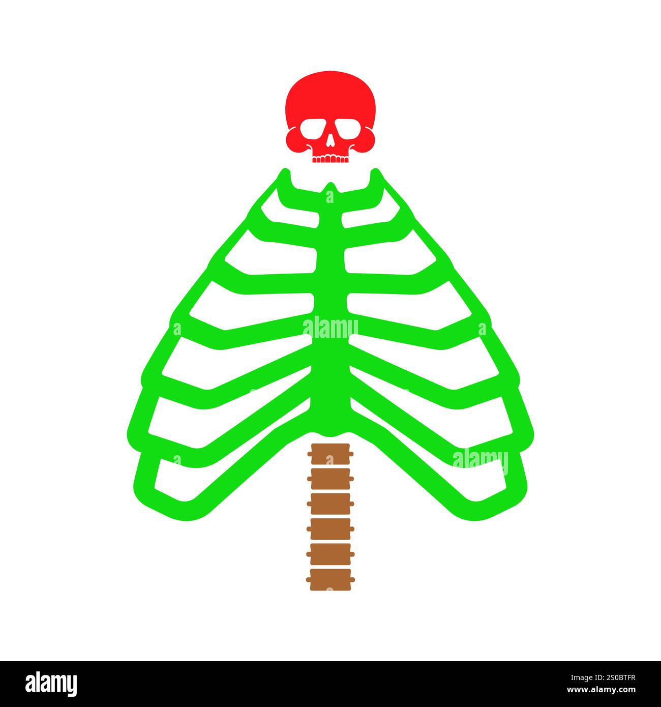 Christmas tree skeleton ribcage. Anatomical new year: bones and skull ...