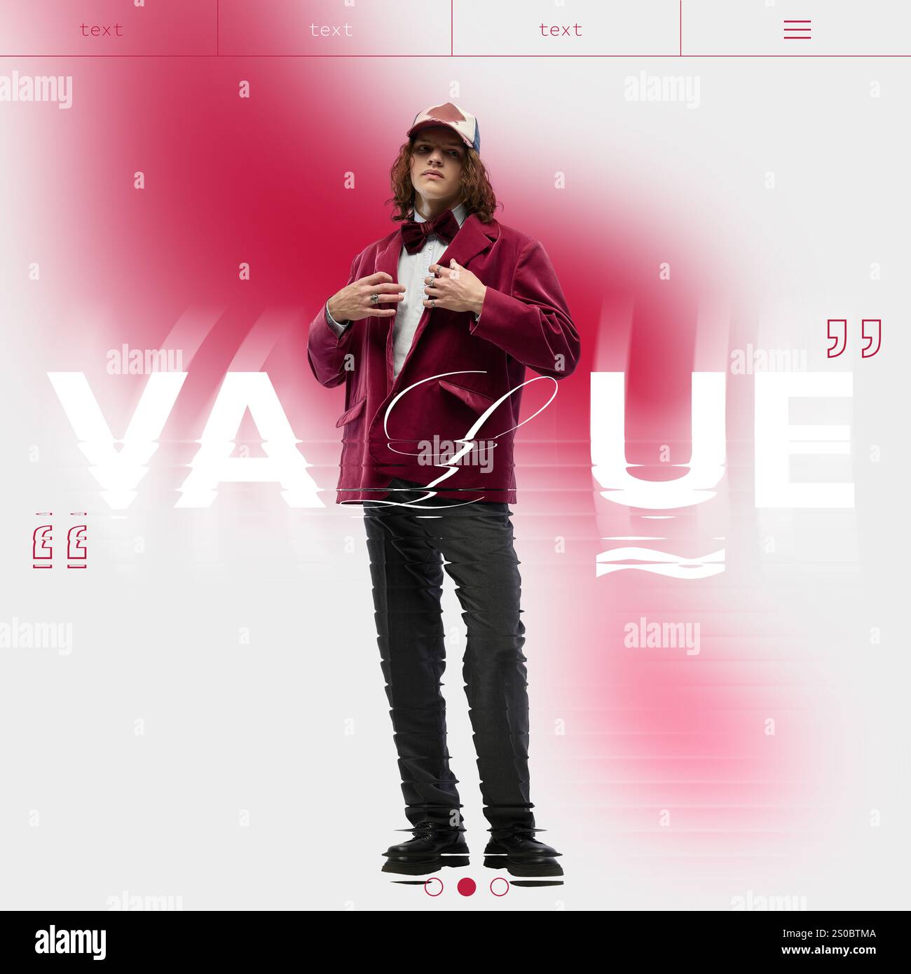 Portrait of stylish young guy with VALUE typography and red gradient ...