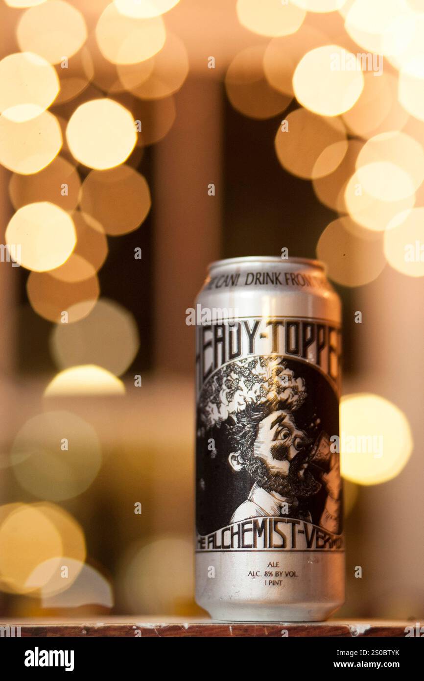 Detail of a can of Heady Topper, produced at The Alchemist Cannery in ...