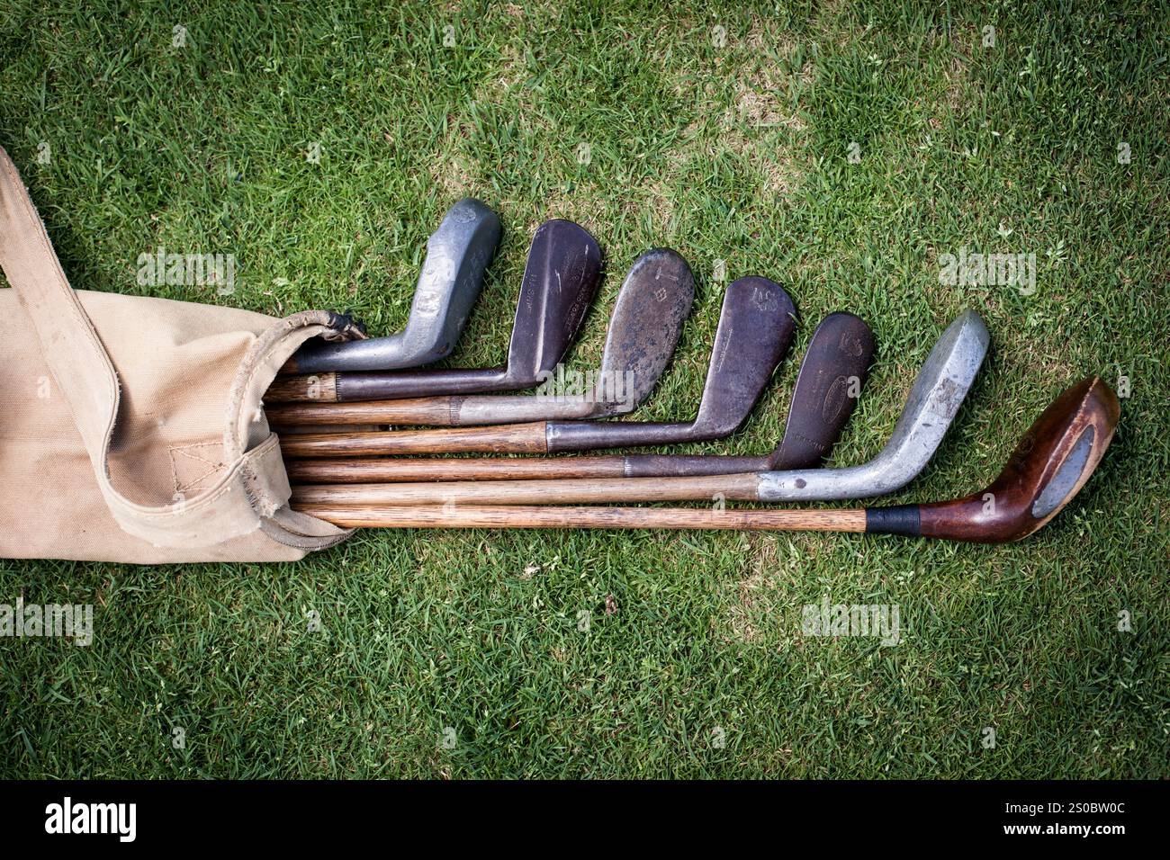 Group of hickory golf clubs on the green Stock Photo - Alamy