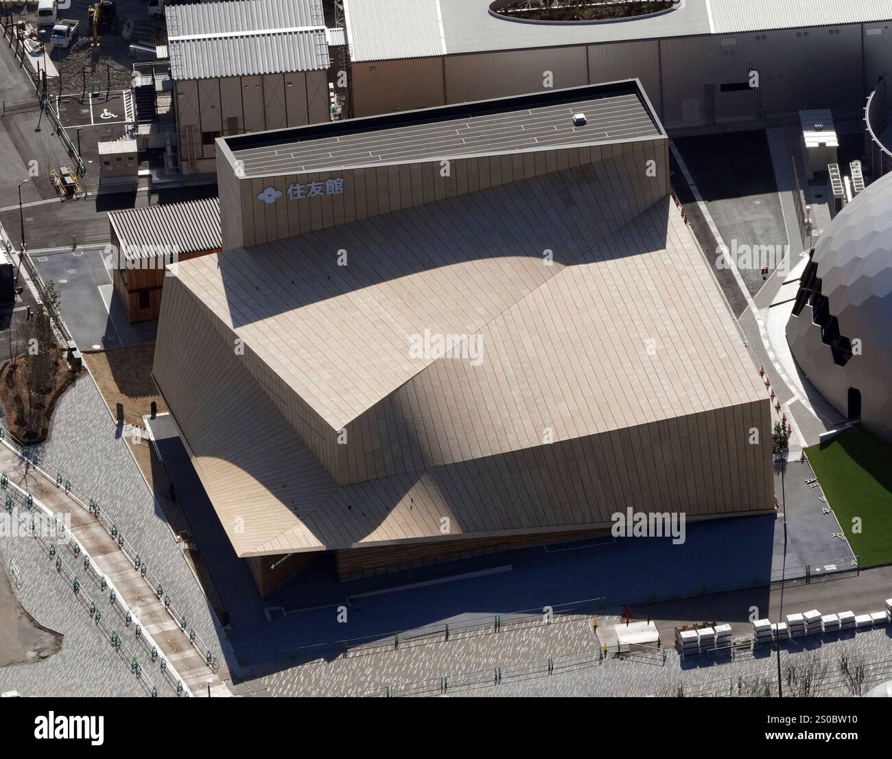 An aerial photo shows the Sumitomo Pavilion for the 2025 Osaka-Kansai ...