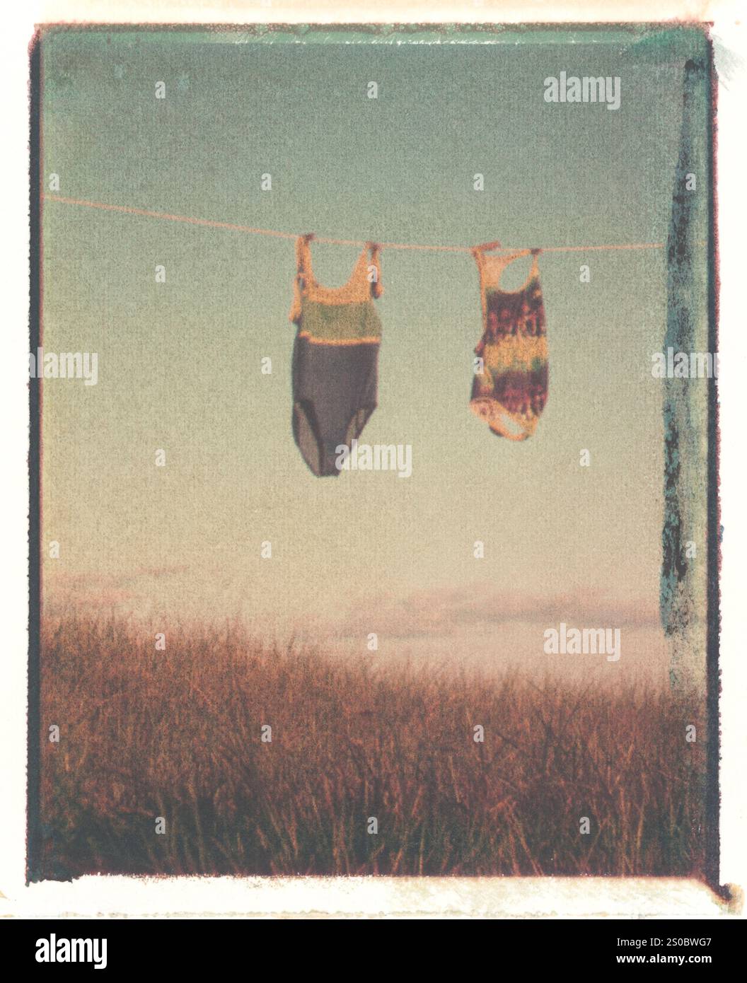 Polaroid transfer: bathing suits on clothes line, Fortunes Rocks beach ...
