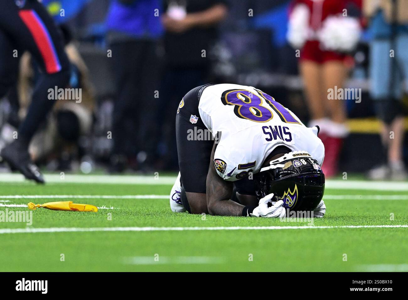 Baltimore Ravens wide receiver Steven Sims (18) reacts against the ...