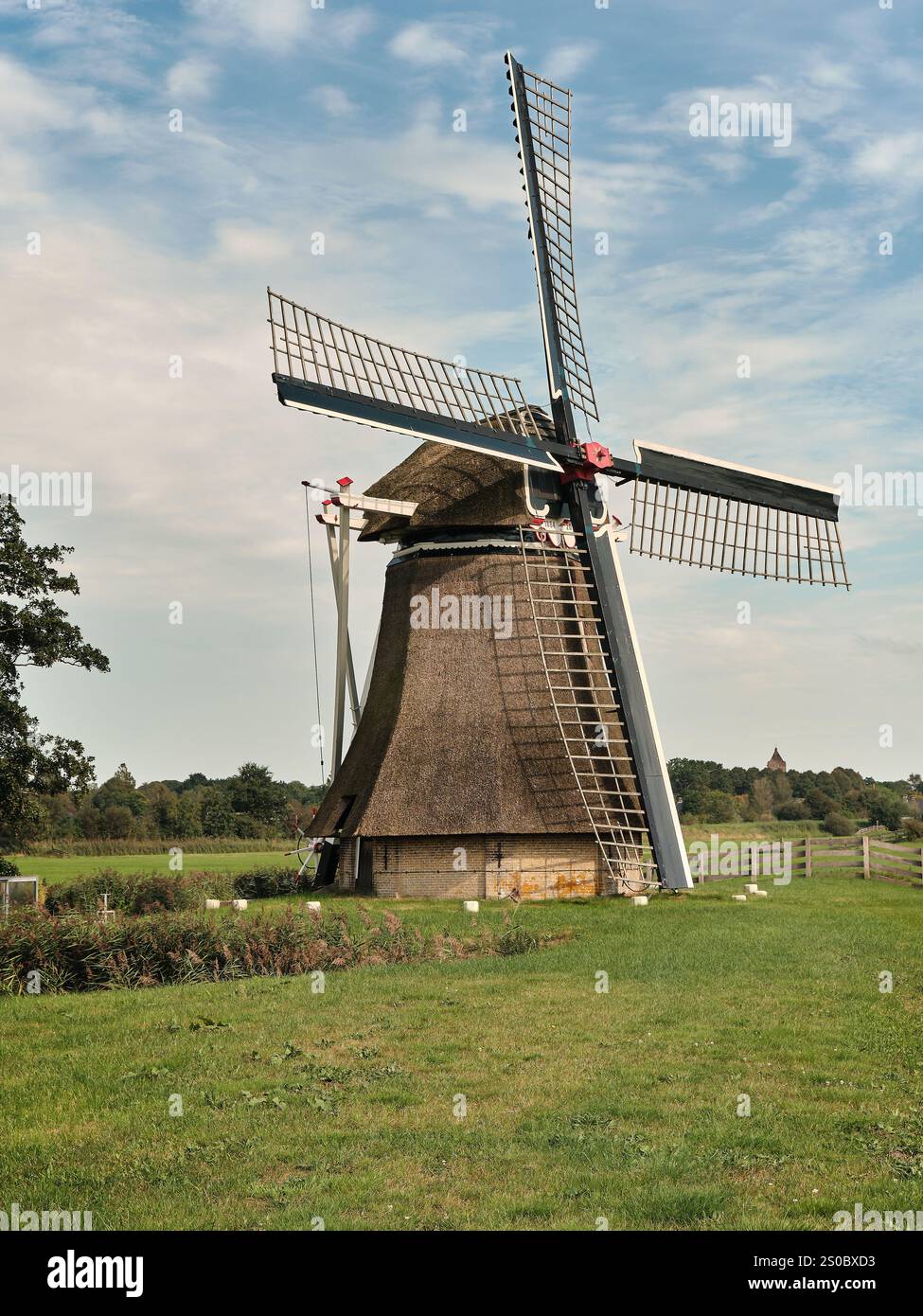 A serene view of the traditional thatched windmill in the ...