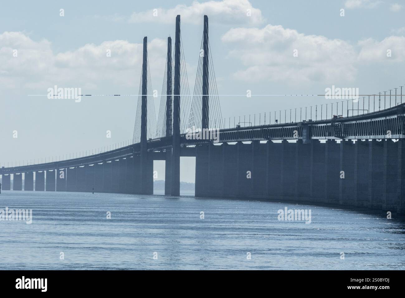 June 25, 2024, Pepeberholm, Denmark: A view of the Oresund Bridge that ...