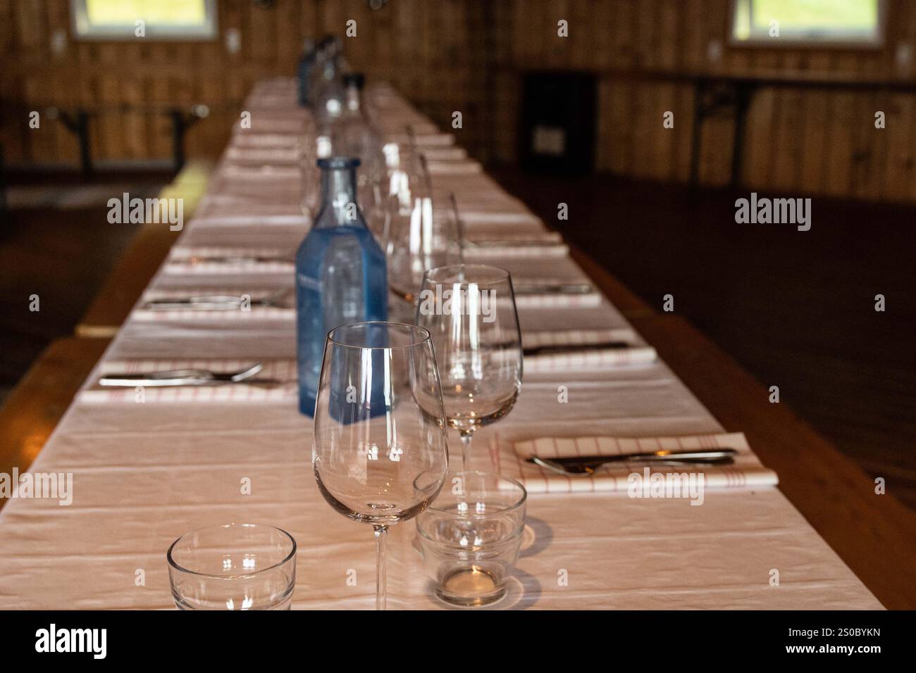 Shiny wine, glasses and cutlery are pictured Stock Photo - Alamy