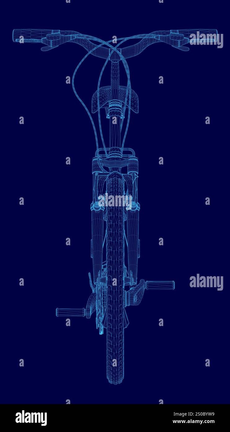 Blue image of a bicycle with a blue background. The image is a stylized ...