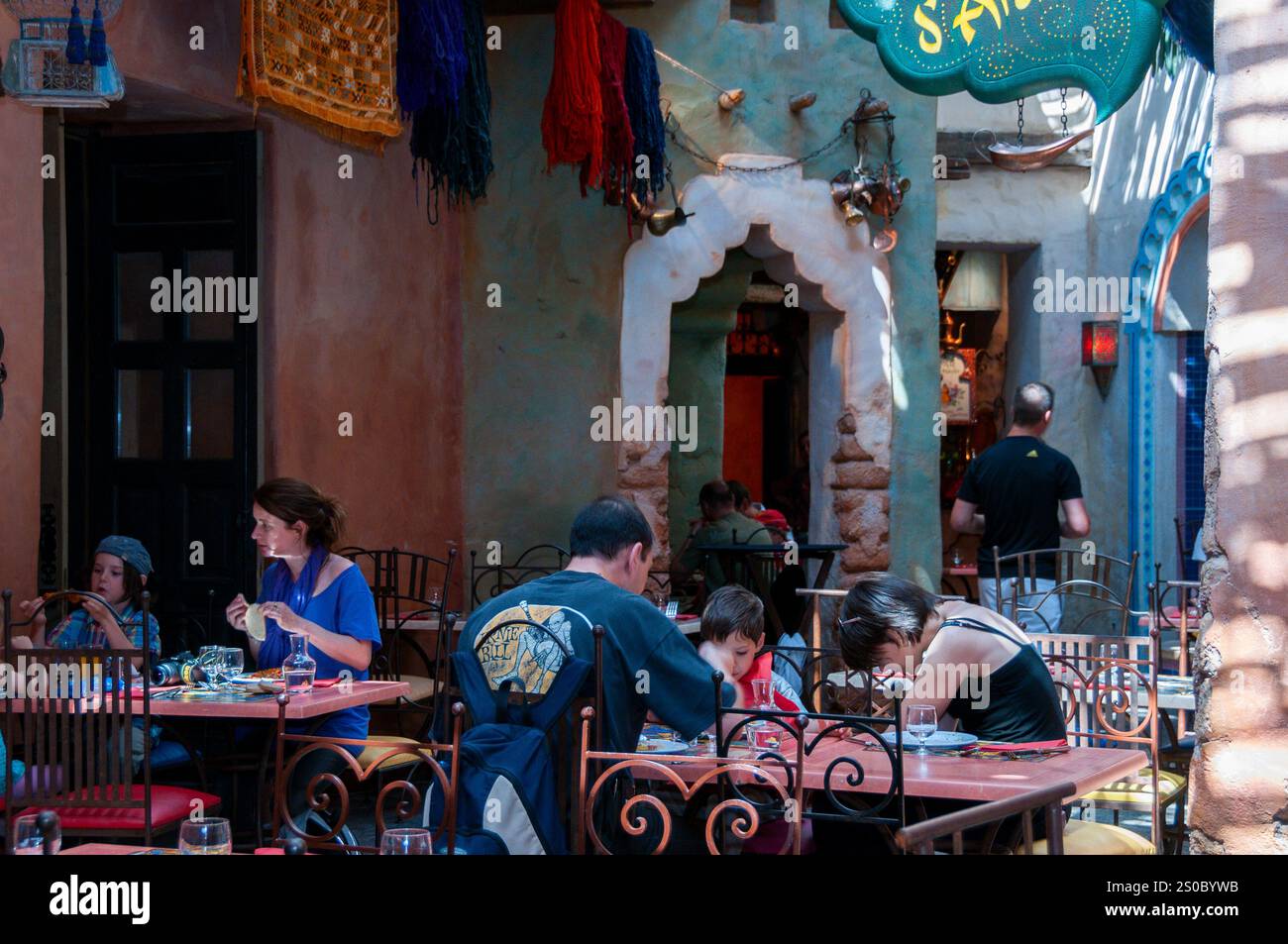 Chessy, France, Theme Parks, People Family Tourists, sitting at Tables ...
