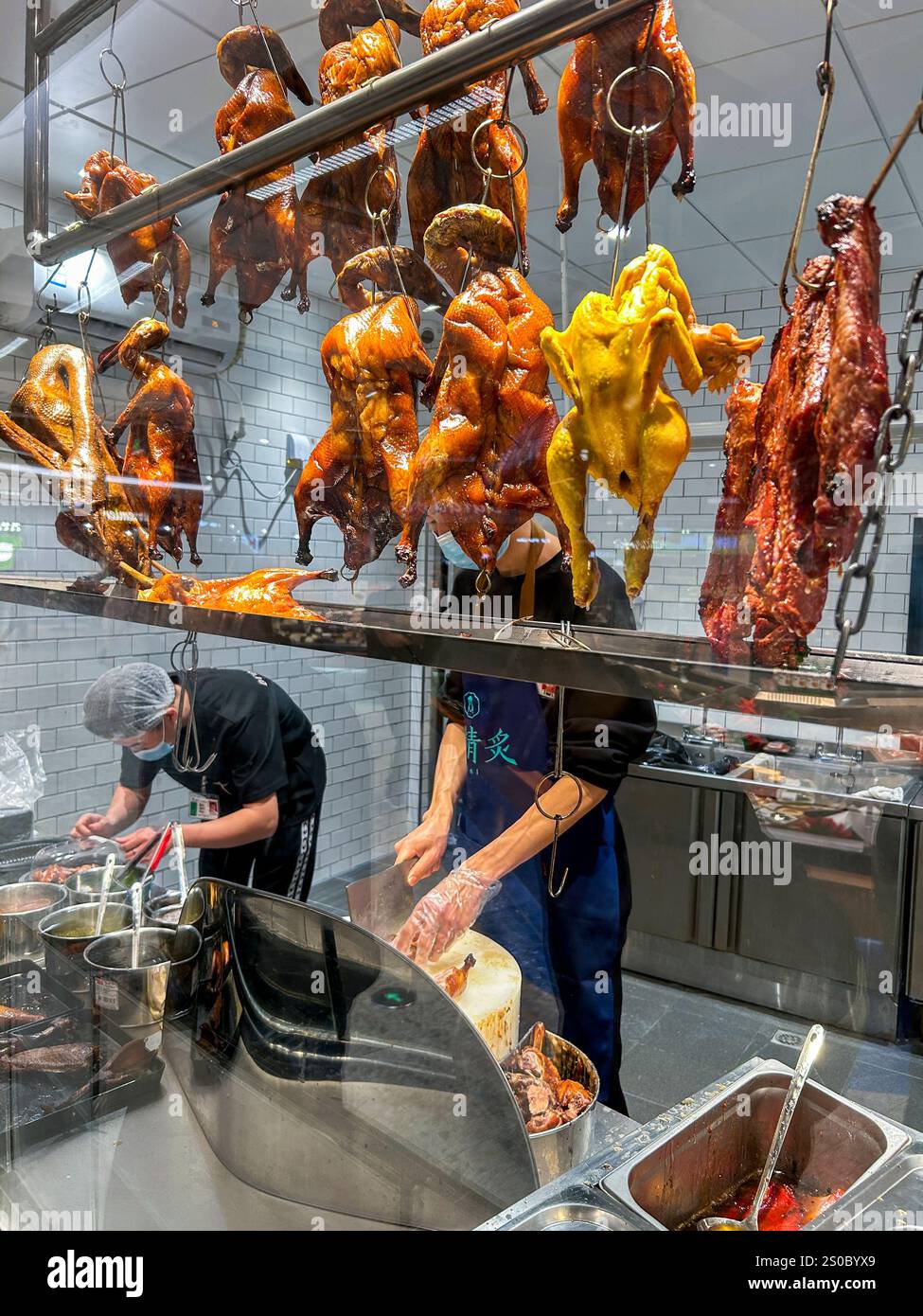 Shanghai, China, People Working, Chinese Butcher Shops inside Large ...