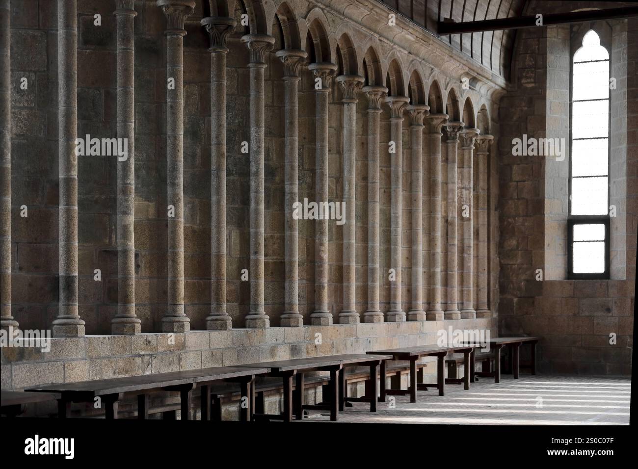 Mont-Saint-Michel, France-October 19, 2020: The refectory north wall on ...