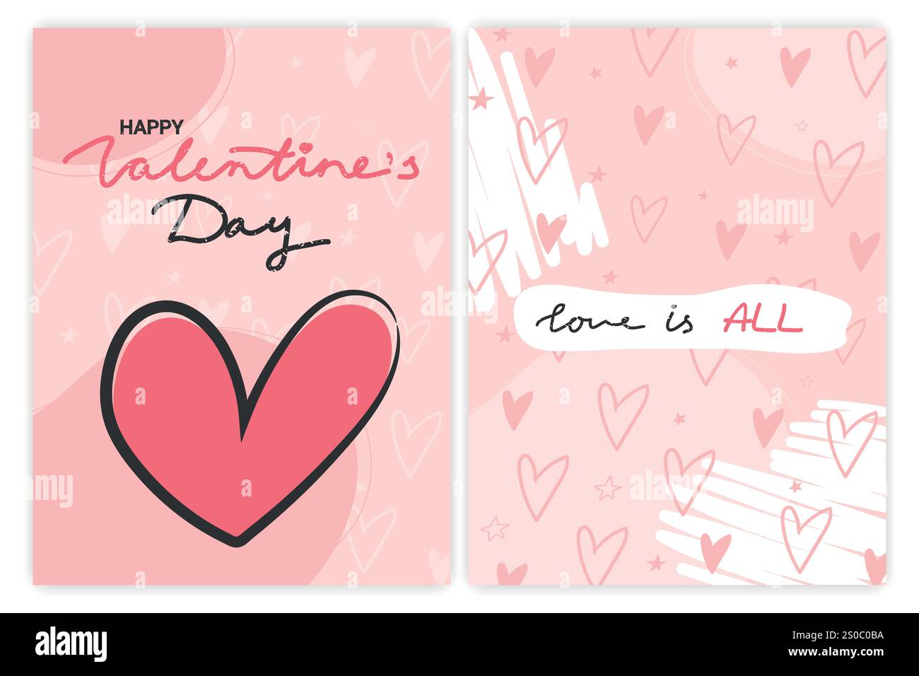 Valentines love card with heart outlines. Front and reverse side ...