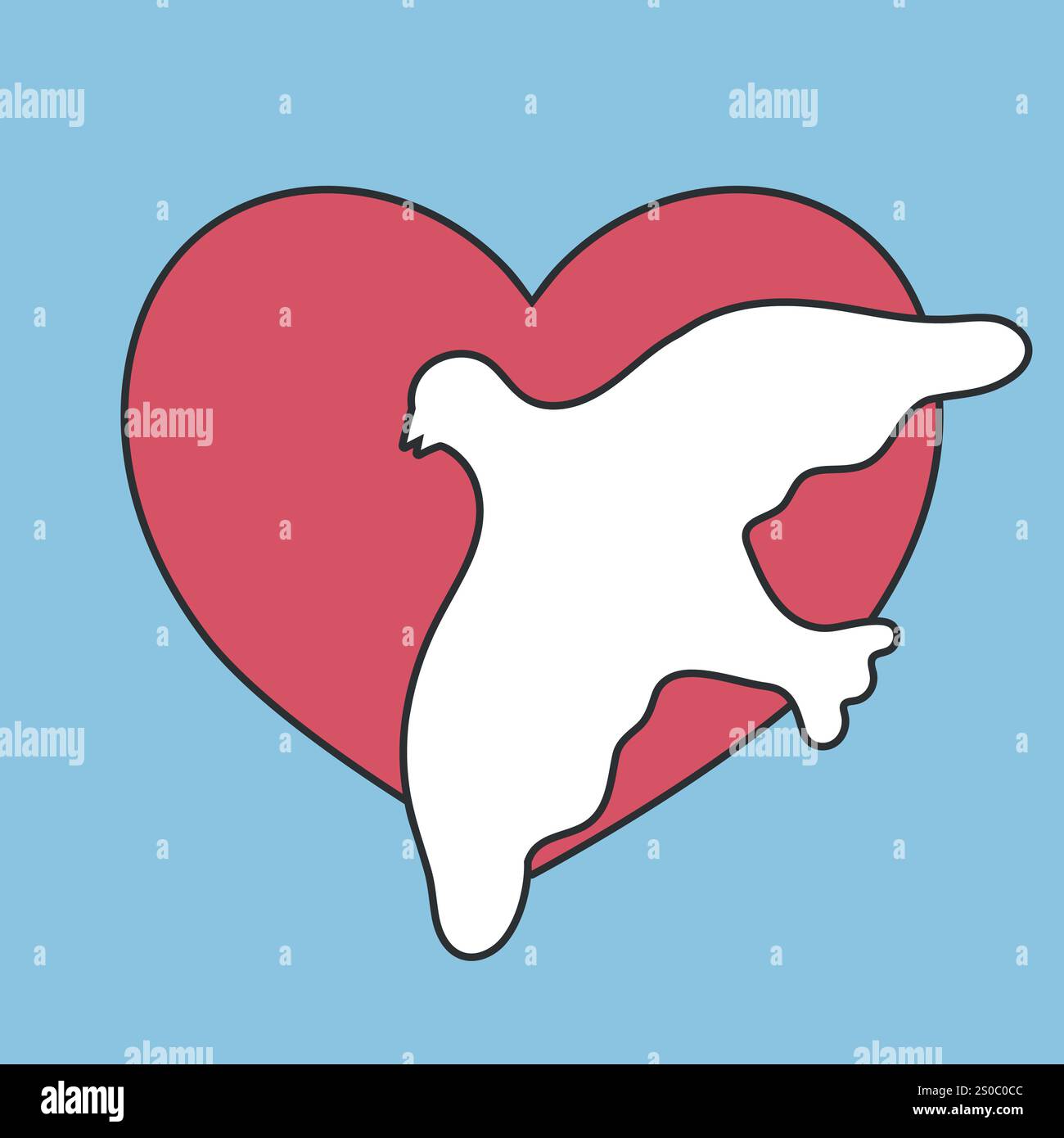 Red heart with white dove silhouette emblem on blue background. Peace ...