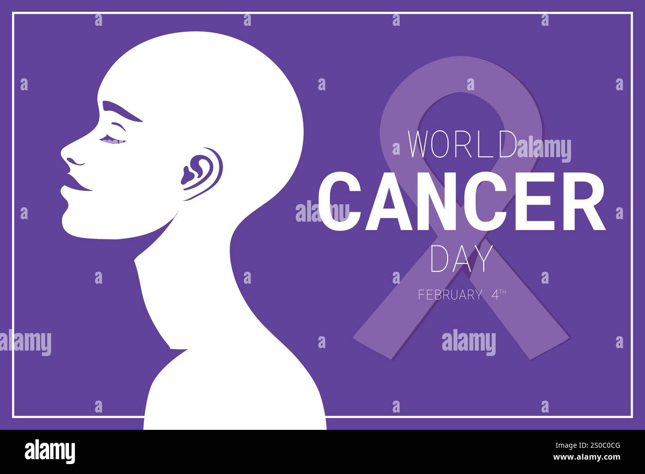 World Cancer Day banner with purple ribbon and woman profile. Awareness ...